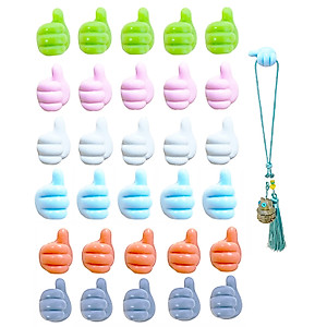 LKBBC 30 Pcs Silicone Thumb Hooks, Multifunction Self-Adhesive Cable Clip, Key Hook Wall Hangers Holder Desktop Cord