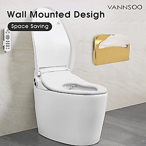 VANNSOO Toilet Seat Cover Dispenser - Stainless Steel Wall Mount Toilet Seat Cover Holder for Commercial Bathroom, 250 Single or Half Fold Seat Covers Capacity (Gold)
