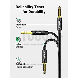 UGREEN Headphone Extension Cable Nylon Braided Male to Female 3.5mm Extension Cable Lossless Multi Shielded Aux Jack Extender Gold Plated Cord Compatible with iPhone iPad Tablets Media Players, 6FT