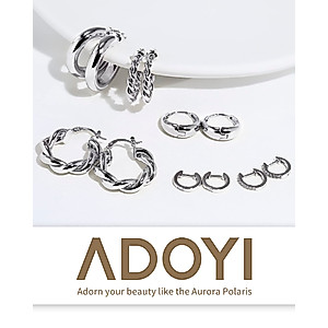 Adoyi Silver Hoop Earrings Set for Women Small Gold Hoops Twisted Huggie Hoop Earrings 14K Plated for Women Gift Lightweight 6 Pairs Ball Earrings