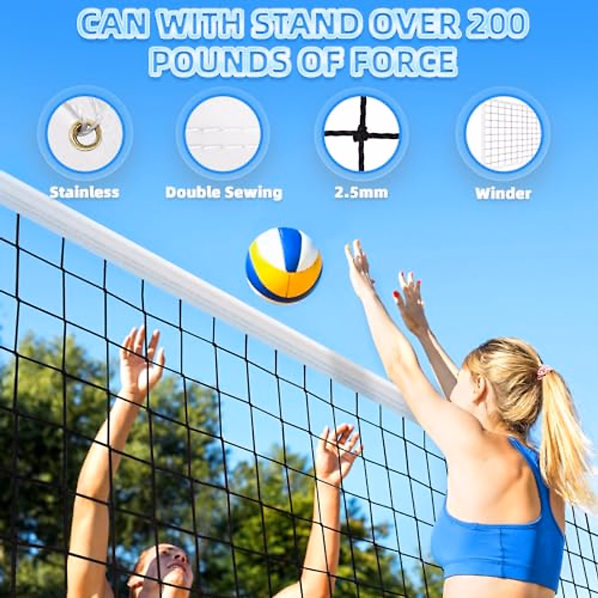 Professional Volleyball Net,Pool Volleyball Net with Aircraft Wire Rope, 32 FT x 3 FT, for Indoor and Outdoor (No Poles)
