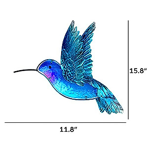 John's Studio Metal Hummingbird Wall Decor Bathroom Glass Art Iron Sculpture Outdoor Hanging Decoration for Home Bedroom Garden Patio Porch or Fence - Blue
