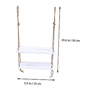 GOOHOCHY Wood Shelves Vintage Shelves Wall Hung Shelves Retro Bookshelf Swing Rope Floating Shelves Rustic Swing Mounted Bookshelf for Hanging Shelves for Wall White