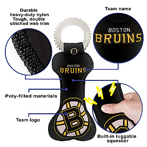 Pets First NHL Boston Bruins Dental Dog TUG Toy with Squeaker. Tough PET Toy for Healthy Fun, Teething & Cleaning Pet's Teeth & Gum., Team Color, one Size (BRU-3310)