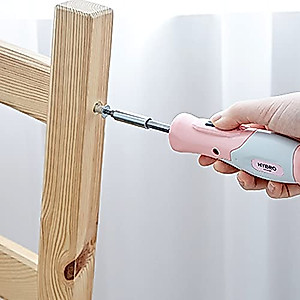 HYBRO Rechargeable Cordless 3.6V Screwdriver Set, Electric and Manual Battery Powered, Repair, Home Improvement Tool for Women - Max 10N.m Torque, 10pcs Bit Set, USB Charge, LED Light - H200M (Pink)
