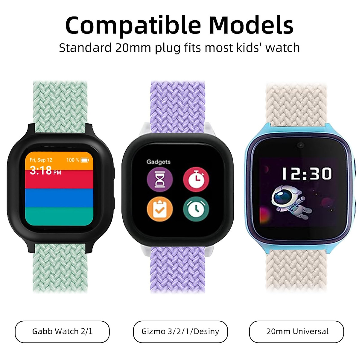 SimpleThings 3Pack Band Replacement Compatible with Gizmo Watch 3 2 1/Gabb Watch 3 2 1, 20mm Stretchy Kids Solo Loop Gizmo Watch Band Replacement Easier for Boys Girls to Put On & Off