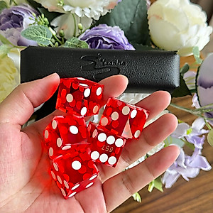 Yuanhe 19mm Professional Casino Dice - Razor Edge, Matching Serialized Set, 5 Red Dices with Leather Case