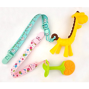 Baby Teething Toys, Alled Teethers for Newborn Infants Girls Boys, Teething Toy Silicone Freezer Safe,Freezable Teether with Baby Fruit Feeders/Hollow Teething Tubes/Holder Strap Clip/Storage Case