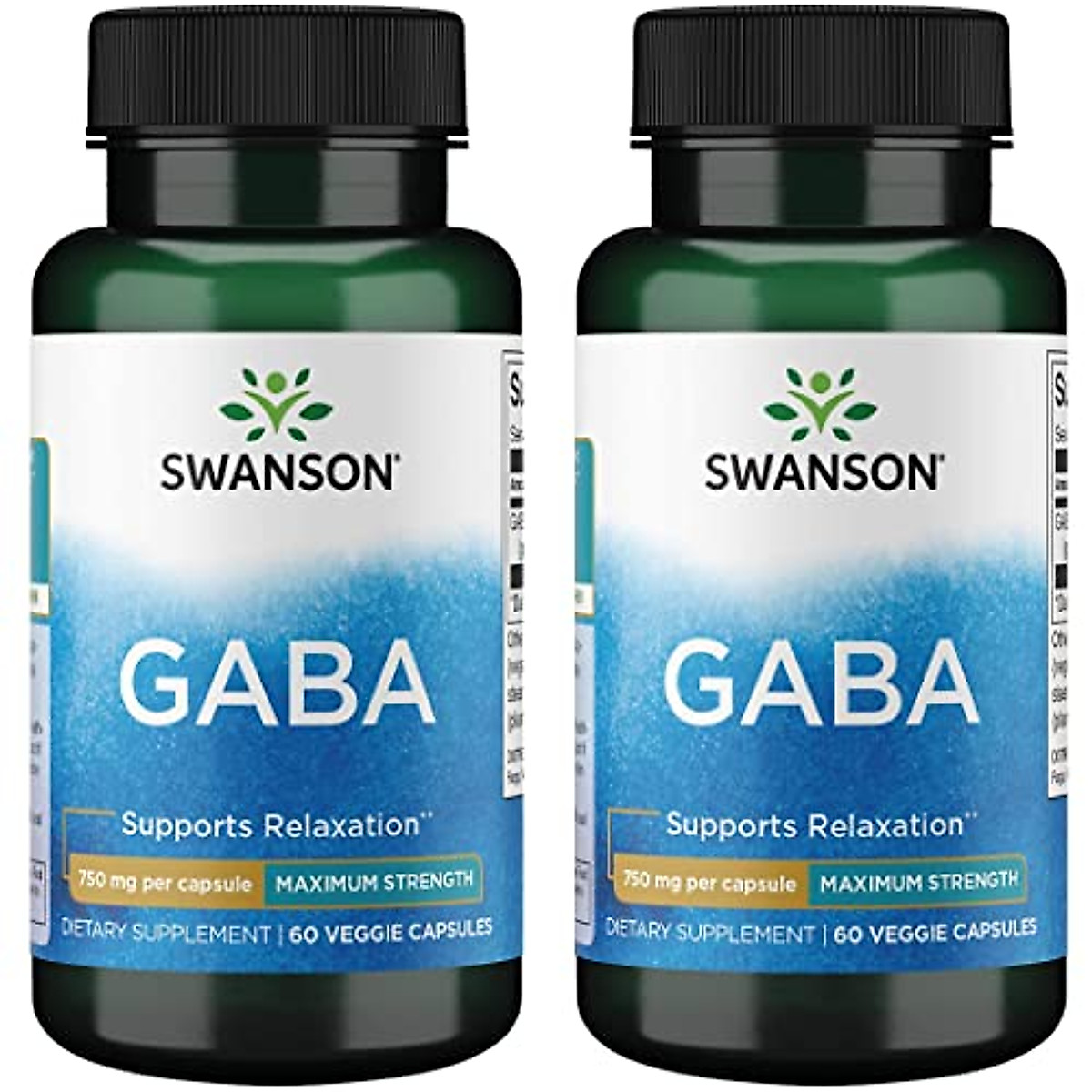 Swanson Amino Acid Maximum Strength GABA 750 Milligrams 60 Veg Capsules (2 Pack)