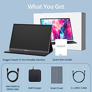 Dragon Touch 4K Portable - 15.6 Inch IPS HDR Gaming Monitor 100% sRGB FreeSync with Speakers VESA Compatible for Xbox PS4 Nintendo Switch Laptop PC Phone Mac Surface (Not Touchscreen)