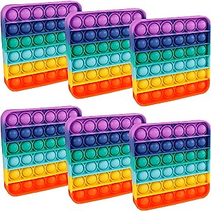 Genovega 6 Packs Fidget Toys Gifts for Boys Girls Kids, Classroom Tools Aids Push Bubble Sensory Party Grade Group Preschool Graduation Favors Instruction Learning Game Rainbow Square Bulk