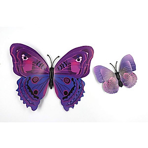 Ruwado 12 Pcs Purple Butterflies Double Wings Refrigerator Magnets Wall Decal Removable Sticker Decoration for Home Kitchen Kids Room Bedroom Office Theme Parties Classroom Window Décor (Purple)