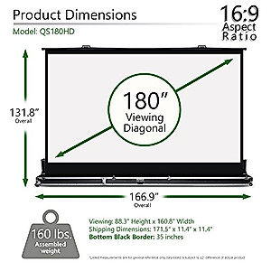 Elite Screens QuickStand 5-Second Series, 180-INCH 16:9, Manual Pull Up Projector Screen, Movie Home Theater 8K / 4K Ultra HD 3D Ready, 2-YEAR WARRANTY, QS180HD