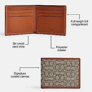 Coach Slim Billfold in Micro Signature Jacquard, Cocoa/Burnished Amber