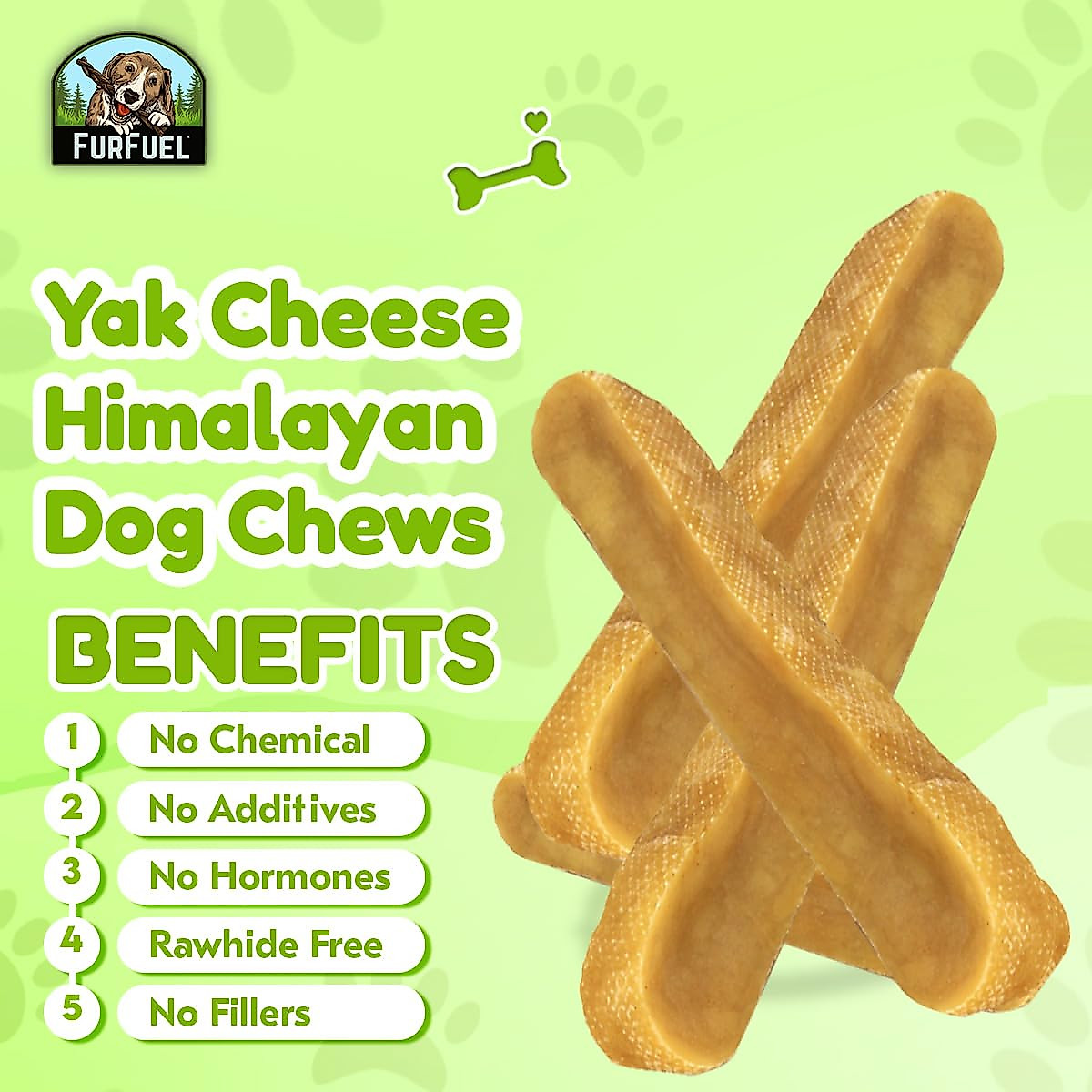 FURFUEL Yak Cheese Himalayan Dog Chews, (6 Counts Large) Long-Lasting Treats for Large & Medium Breeds Yak Chews Made with Pure Natural Ingredients, Perfect Dog Chews for Aggressive Chewers