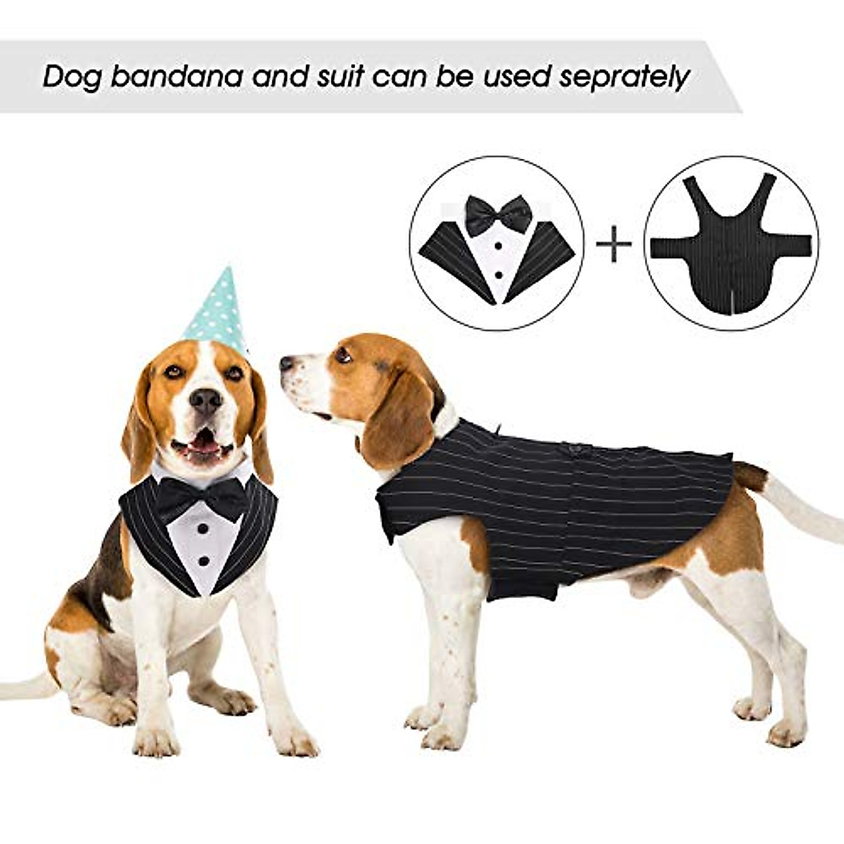 Kuoser Dog Tuxedo Dog Suit and Bandana Set, Dogs Tuxedo Wedding Party Suit, Dog Prince Wedding Bow Tie Shirt Formal Dog Wedding Attire for Large and Medium Dogs Golden Retriever Samo Bulldogs