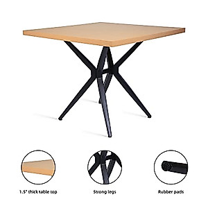 Square Dining Table TOP Wood Kitchen Coffee Table Counter Modern Cross Metal Led for Cafe Restaurant Wine Bar Home Office Conference Nordic Oak Grid 4-6 (Square 36")