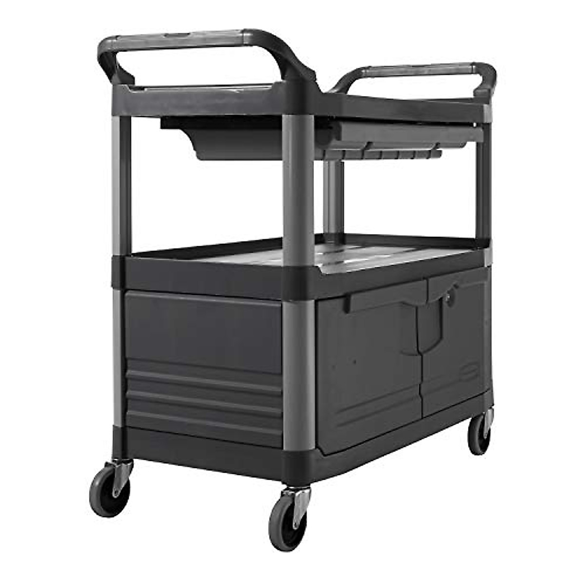 Rubbermaid Commercial Xtra Instrument and Rolling Utility Cart, Gray, with Drawer and Cabinet, for Service Restaurant Hospitality 300 lbs