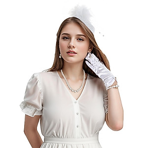 5Pcs Fascinators for Women Tea Party Feathers Fascinator Hat for Women Tea Party Hat Velvet Gloves and Pearl Jewerly Set