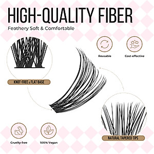 LASHVIEW Lash-Extension-Clusters 448pcs D Curl Lash Clusters Natural Look Cluster Lashes Extensions Super Thin Band & Soft Lashes Reusable 9-16mm MIX (56D+30D+40D)