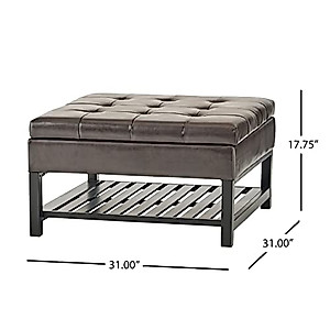 Christopher Knight Home Miriam Ottoman with Storage and Bottom Rack, Brown
