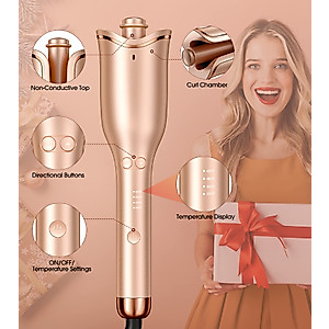 Automatic Curling Iron, Professional Anti-Tangle Automatic Hair Curler with 1" Curling Iron Large Slot & 4 Temperature & 3 Timer, Dual Voltage Rotating Curling Iron with Auto Shut-Off for Hair Styling