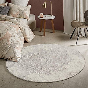 Lahome Medallion Round Rug 4ft, Washable Round Area Rug for Entryway, Non Slip Circle Bathroom Rug Ultra-Thin Door Mat, Gray Accent Throw Small Round Rugs for Office Bedroom Laundry Room