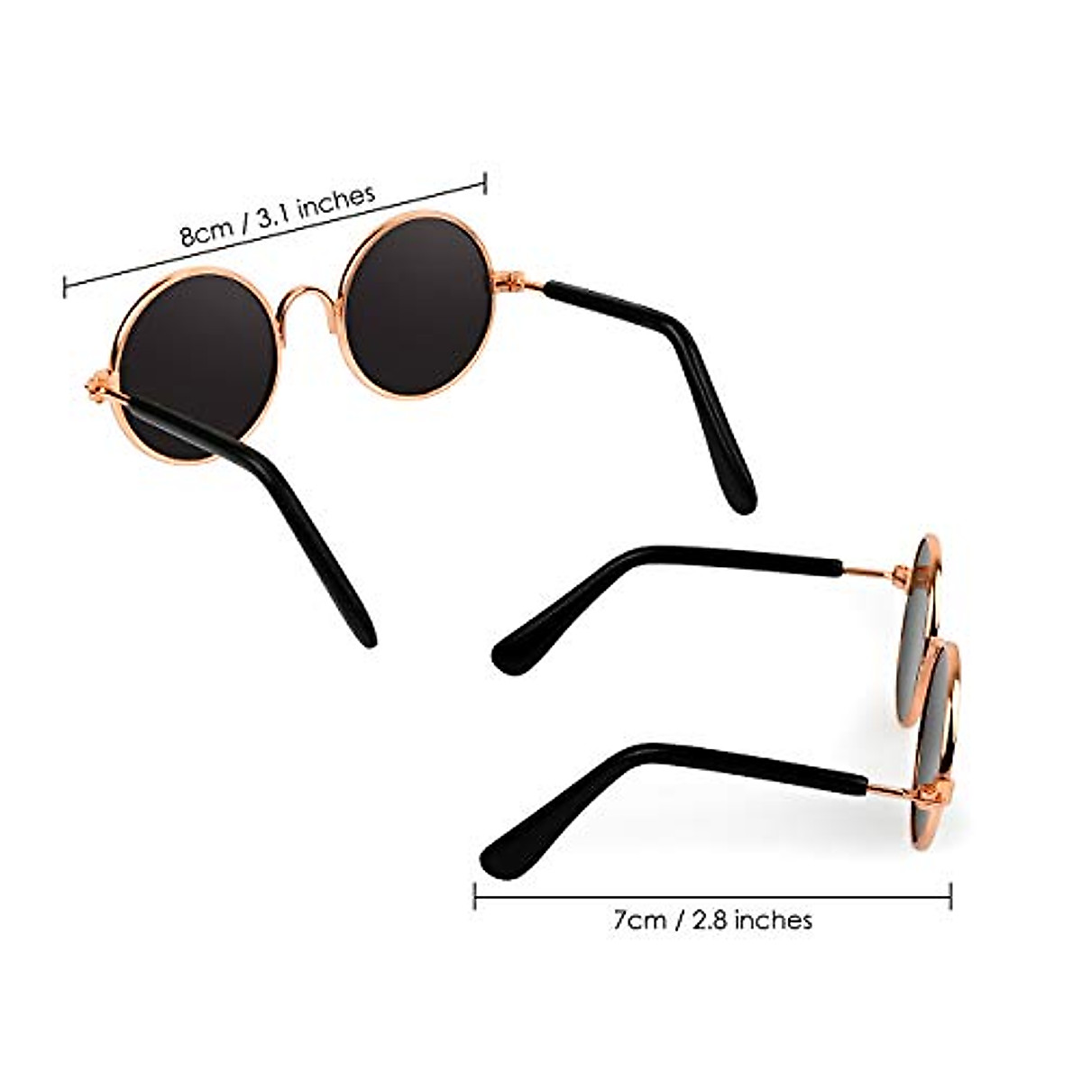 DS. DISTINCTIVE STYLE Retro Round Sunglasses with Golden Plastic Chain for Pet Cats and Small Dogs Cool and Funny Spectacles Pets Photo Props for Taking Pictures