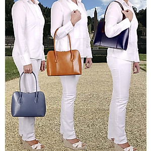 PRIMO SACCHI Italian Smooth Leather Green Classic Long Handled Handbag Tote Grab Bag Shoulder Bag