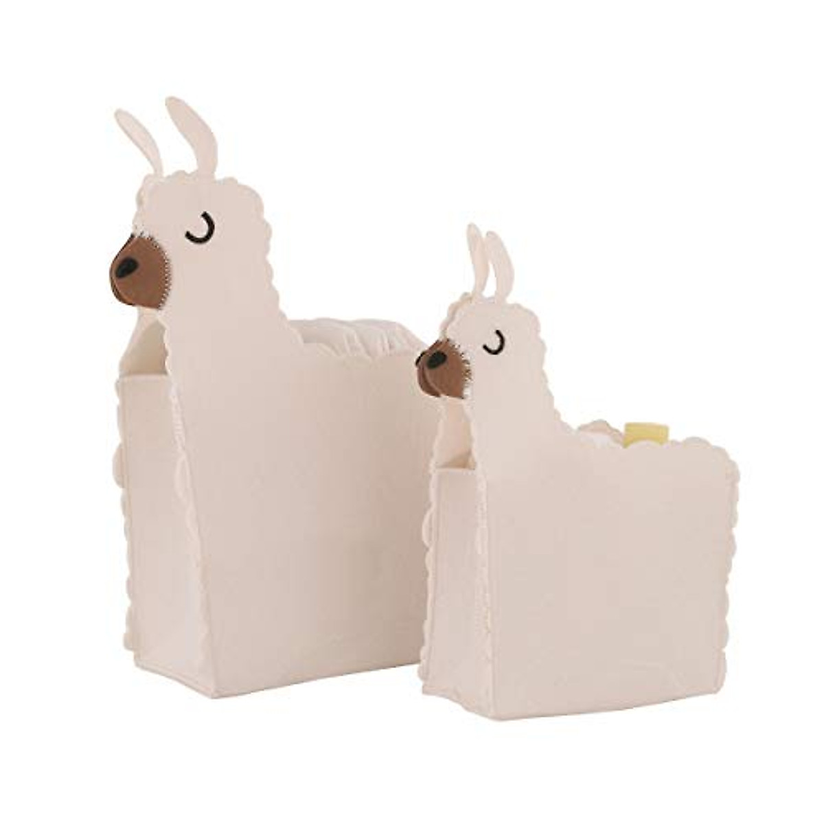 NoJo White Felt Llama Shaped 2Piece Nursery Storage Caddy Set, White, Tan