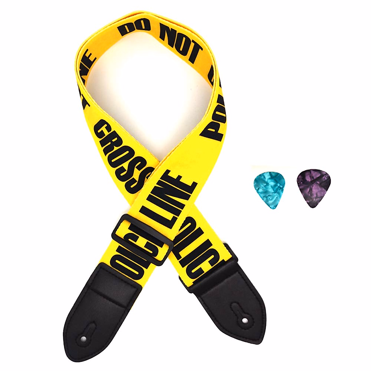 Sopopal Acoustic Guitar Strap Electric Guitar Straps with Leather Ends Adjustable Classical Suitable For Bass, Electric & Acoustic Guitars (Yellow Police Line)