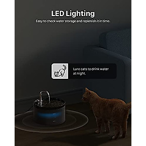Cat Water Fountain, GIOTOHUN Faucet-Shaped 67oz/2L Cat Fountain, Super Silent , Built-In Led Light, Activated Carbon Filter, Translucent Water Tank, Suitable for Multiple Pets, Black