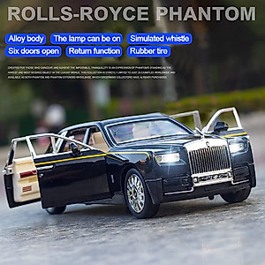 EROCK Exquisite car model 1/24 Rolls-Royce Phantom Model Car,Zinc Alloy Pull Back Toy car with Sound and Light for Kids Boy Girl Gift. (Black)