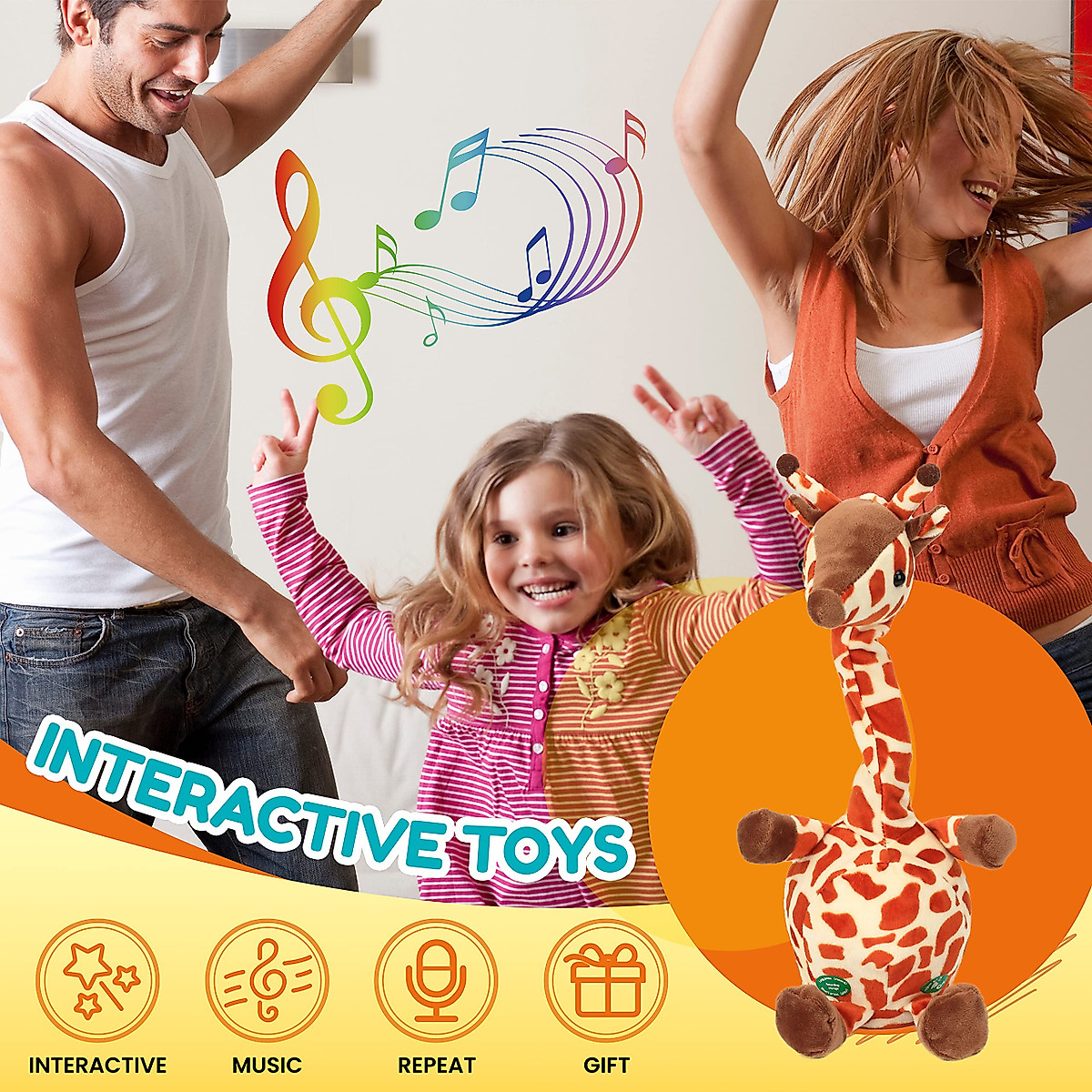 Easfan Dancing Singing Giraffe Repeat What You Say Talking Stuffed Animal Funny Interactive Electric Toy Mimicking Speaking Recording Musical Plush Gifts for Kids,14"