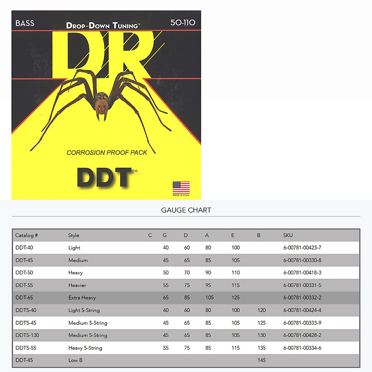 DR Strings DDT Bass Guitar Strings (DDT-65)