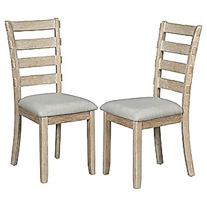 Goohome 6-Piece Rubber Dining Table Set, with Beautiful Grain Pattern Tabletop Solid Veneer and Soft Cushion, Bench Family Furniture for Home, Apartment, Kitchen, Natural Wood Wash