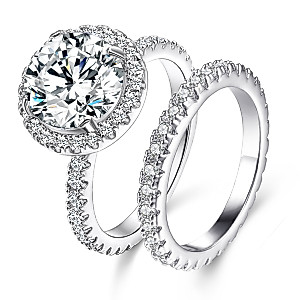 JIANGYUE Classic Bridal Sets Band Ring for Women, 3 Ct 8 Heart 8 Arrow White AAA Cubic Zirconia Rose Gold Big Main Stone Cocktail Engagement Wedding Rings Size 5 6 7 8 9 10