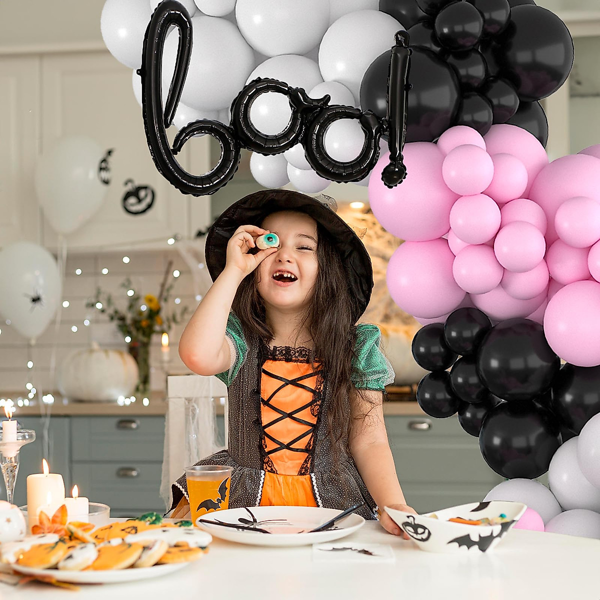Halloween Balloon Arch Garland Kit for Girls 106Pcs Pink Black White Latex Balloons Halloween Party Decorations for Women Halloween Haunted House Party Halloween Party Supplies Indoor Outdoor