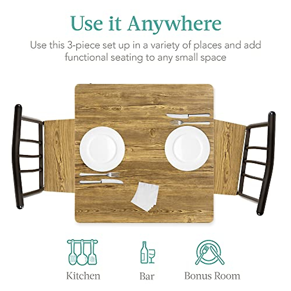 Best Choice Products 3-Piece Dining Set Modern Dining Table Set, Metal and Wood Square Dining Table for Kitchen, Dining Room, Dinette, Breakfast Nook w/ 2 Chairs - Brown