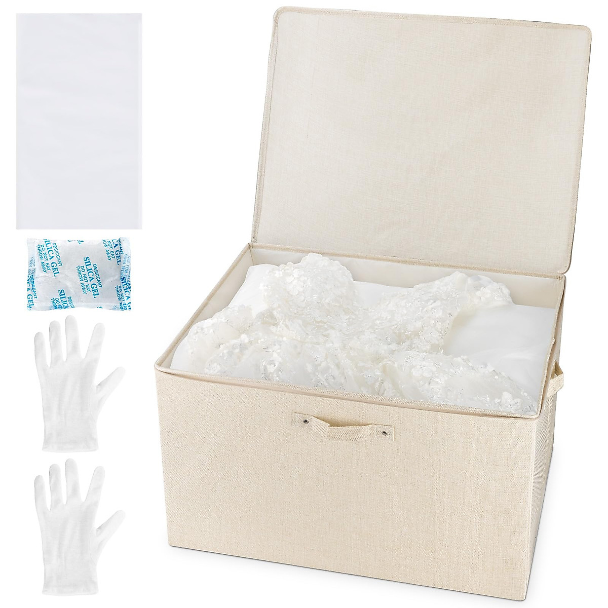 BlissfulAbode Wedding Dress Box - Wedding Dress Preservation Box with 20 Sheets of Acid Free Tissue Paper for Wedding Dress Storage Box Kit,Heirloom Wedding Gown Storage Box - Bride Musthaves