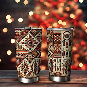 20oz Dreamcatcher Native American Tumbler, Native American Indian Gifts, Coffee Thermos for Women, Men, Stainless Steel Double Wall Vacuum Insulated Coffee Mug, Travel Cup with Lid