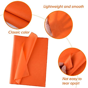 MIAHART 60 Sheets Orange Tissue Paper for Gift Wrapping Halloween Tissue Paper Bulk for Packaging Floral Birthday Christmas Halloween DIY Crafts Pompoms