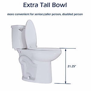 WinZo WZ5888C Extra Taller Two Piece Toilet Elongated Bowl with 21.25" Seat Height,1.28 GPF Front Flush for Seniors, White