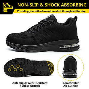 SOGETCH Steel Toe Shoes for Men Women Lightweight Comfortable Work Shoes Indestructible Slip Resistant Safety Shoes for Construction Black 11.5 US Women/10 US Men CN 43