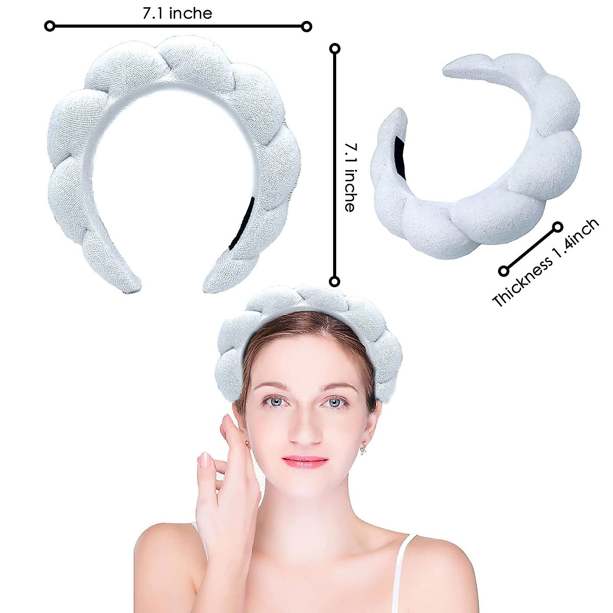 ALNILK Makeup Headband Spa Headbands for Women,Sponge & Terry Towel Cloth Fabric Head Band for Skincare, Face Washing, Makeup Removal, Shower, Facial Mask,Shower, Hair Accessories (White)