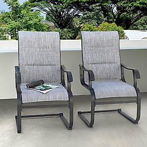 NUU GARDEN Patio Dining Chairs Set of 2, All Weather Outdoor Padded Textilene Patio Chairs, Breathable Spring Motion Textile High Back Outdoor Dining Chairs for Backyard, Lawn, Deck, Grey
