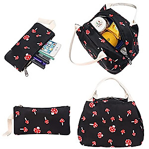 FEWOFJ Mushroom School Backpack for Teen Girls, Bookbag with Lunch Box and Pencil Case