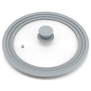 TOPULORS Universal Lid for Pots, Pans and Skillets, Tempered Glass with Silicone Rim Fits All 9 to 11 Inch Diameter Cookware, Frying Pan Cover, Replacement Lid, Dishwasher Safe, Grey