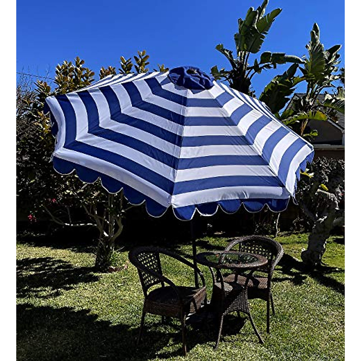 BELLRINO DECRO Royal/White Scalloped Edge Replacement Edge Umbrella Canopy for 9ft 8 Ribs (Canopy Only) C004-8RW-ROYAL