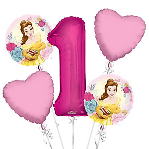 Beauty and the Beast Balloon Bouquet 1st Birthday 5 pcs - Party Supplies Pink